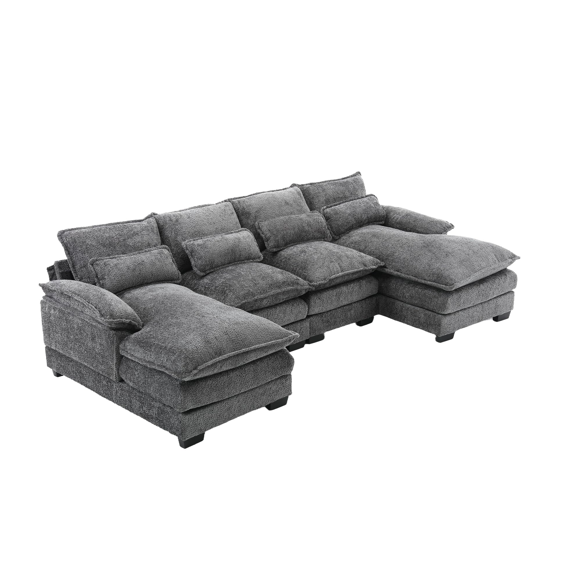 Lakifun Convertible Sectional Sofa, Chenille Fabric U Shaped Couch 4 Seat Sofa with Double Chaises for Living Room, Grey