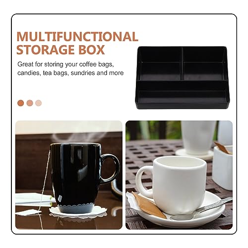 BESTonZON Coffee Bag Box Office Plastic Tea Bag Organizer Desktop Seasoning Packet Holder Sugar Bag Container for Countertop Cabinet Coffee Bar (Black)