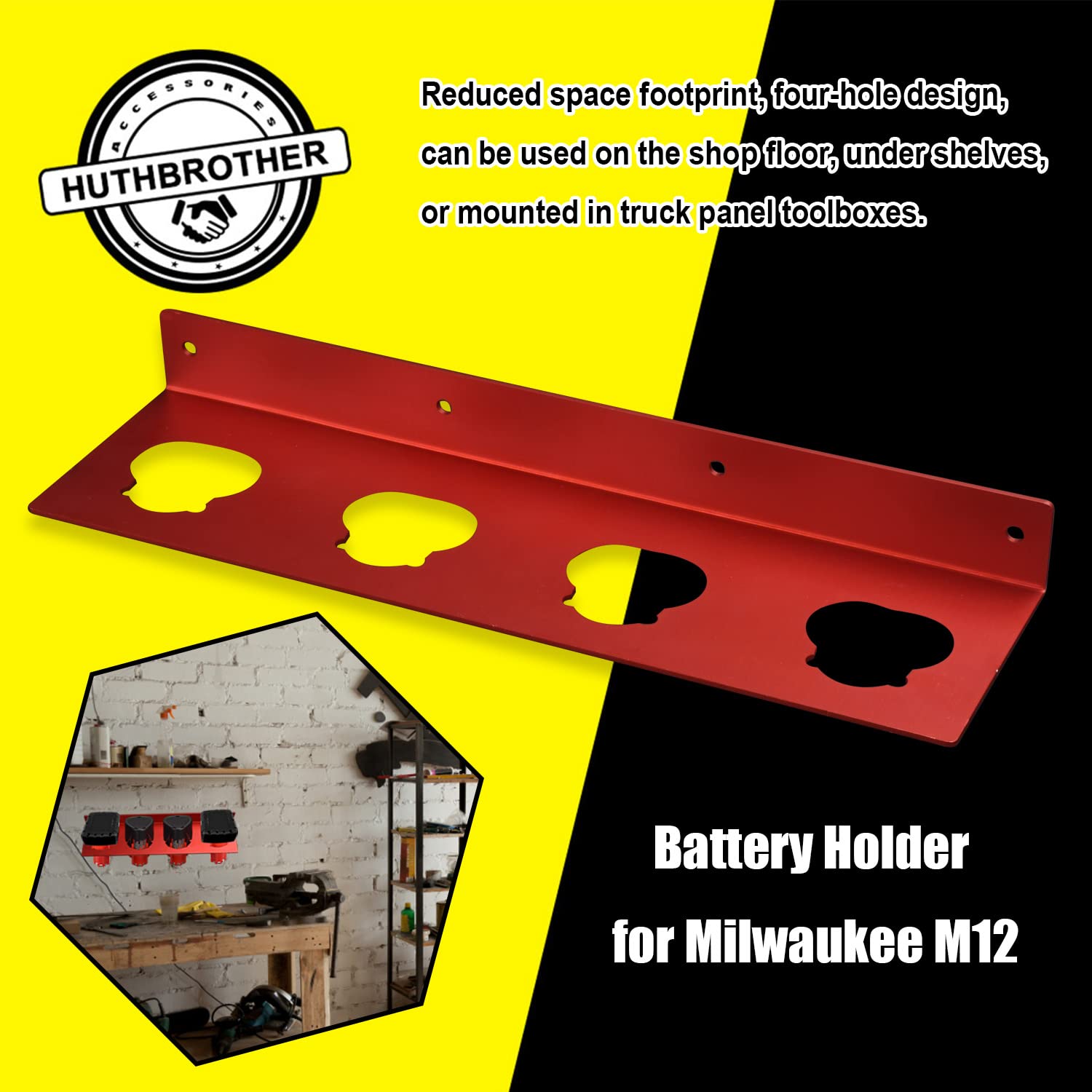 Huthbrother 2-Pack Battery Holder W/Screws for Milwaukee M12, 12V Battery Holder Milwaukee, Wall Mount for Milwaukee 12V Batteries