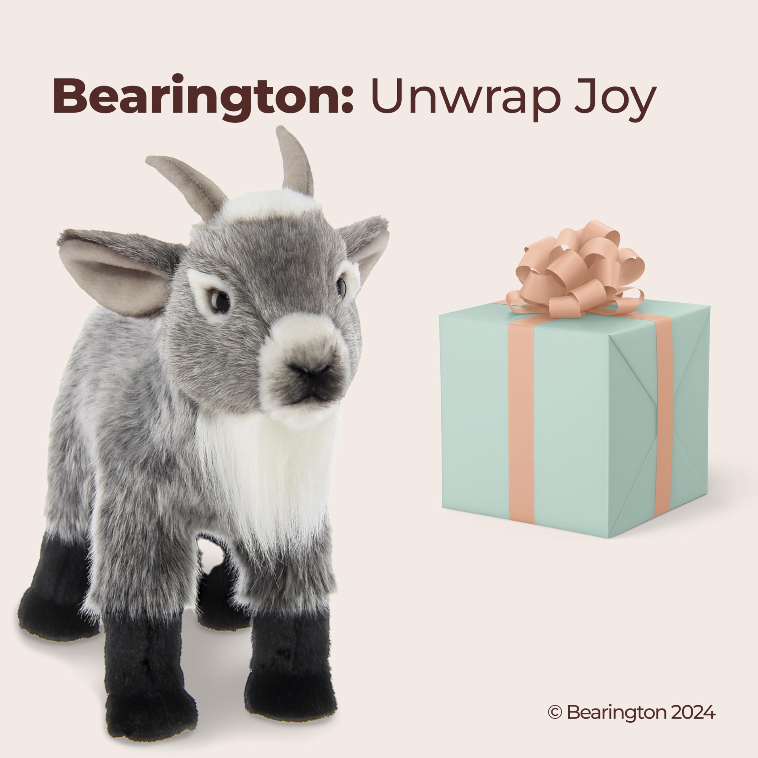 Bearington Garret Plush Gray Goat Stuffed Animal, 12 Inches