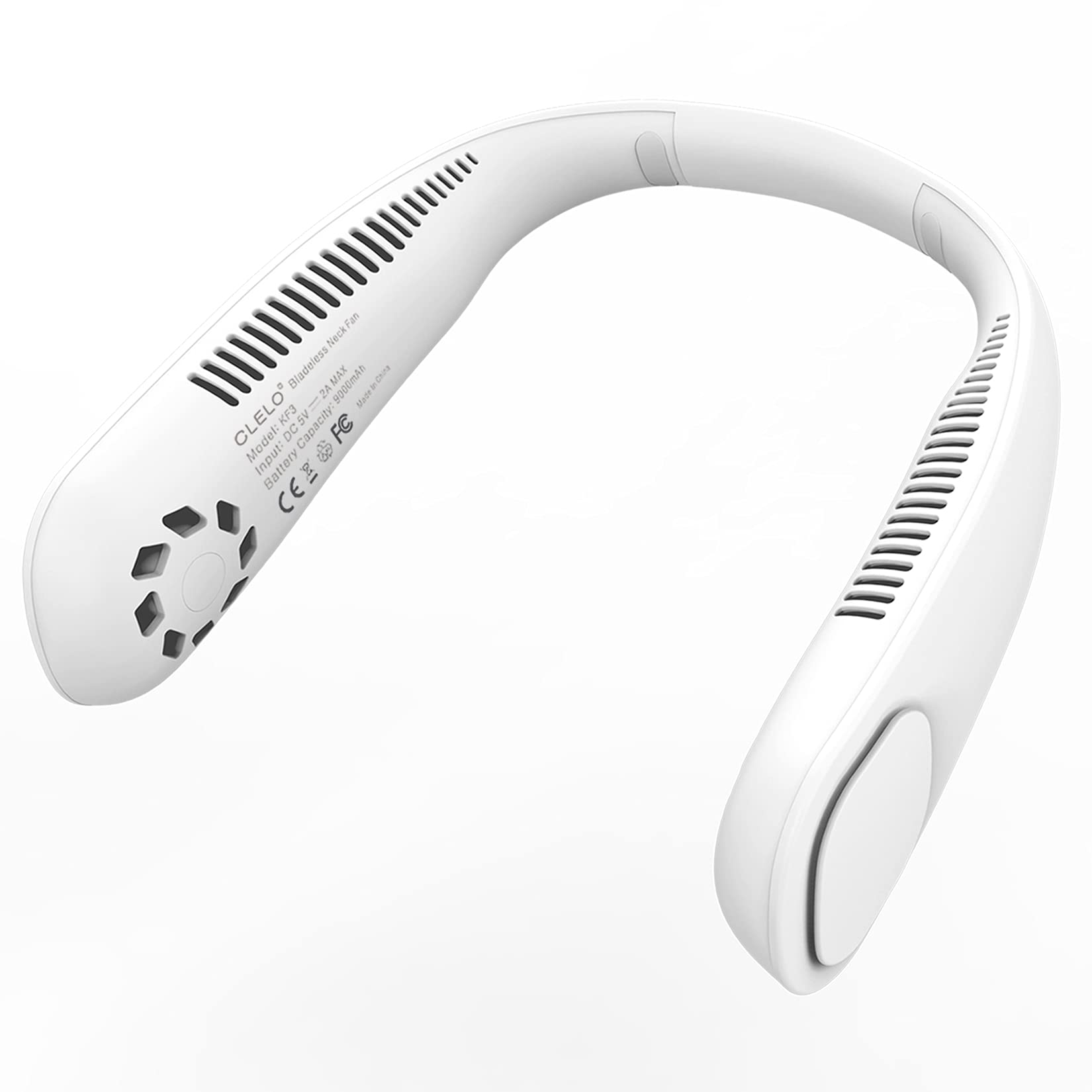 CLELO Neck Fan, Portable Fans Rechargeable Long Battery Life Quiet Cooling USB Powered Desk Fan, 3 Speeds with USB-C Charge Port (White)