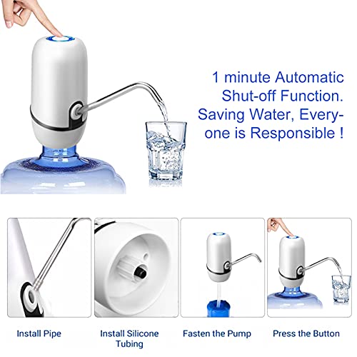 BANGMENG Water Bottle Pump,Electric Drinking Water Pump,USB Rechargeable Portable Water Dispenser,Automatic Shut-Off Water Pump Dispenser for Universal 5 Gallon Bottles