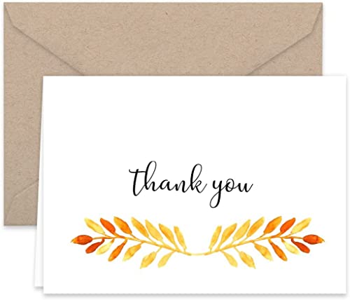 Paper Frenzy Fall Leaves Thank You Note Cards and Kraft Envelopes - 25 pack