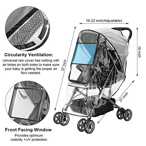 Emoly Upgraded Universal Stroller Rain Cover, Double Door Design & Large Storage Baby Stroller Weather Shield, WaterproofâStroller Cover, Food Grade EVA, Eye Protect (Black)