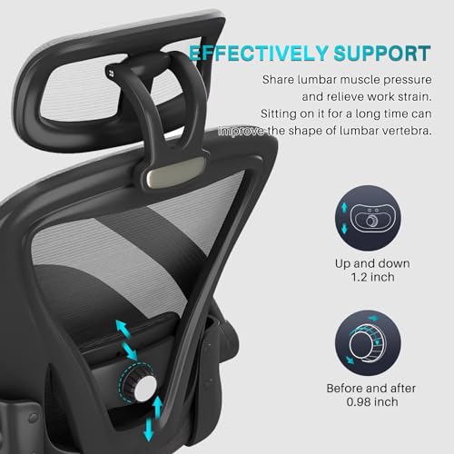 SeekFancy Ergonomic Office Chair M903, High Back Computer Desk Chair with Wheels, Comfy Mesh Office Chair with Adjustable Lumbar Support & Headrest, Black Swivel Executive Managerial Task Chair