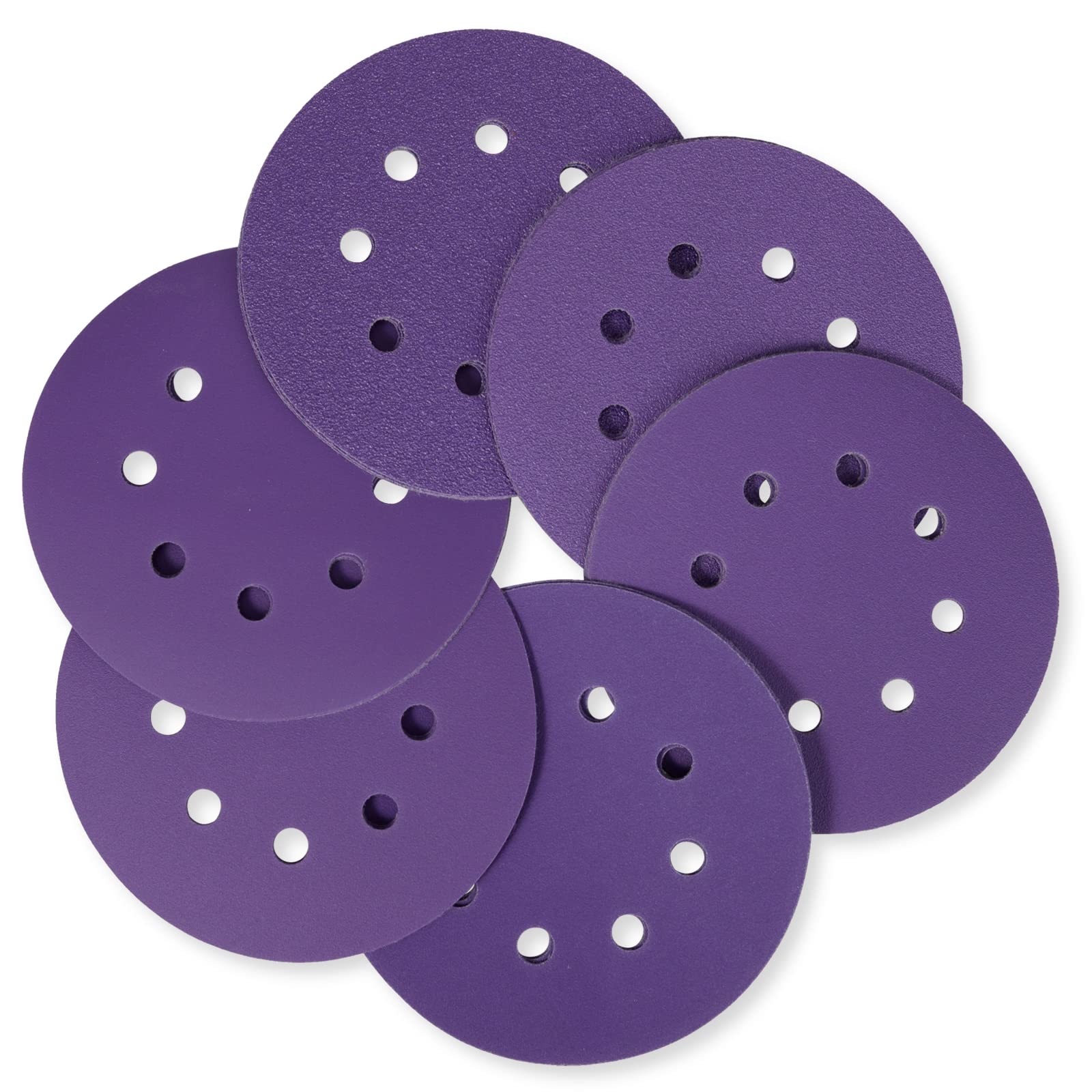 5 Inch Purple Film Sanding Discs, 8 Hole Hook and Loop Ceramic Alumina Sandpaper for Woodworking and Automotive
