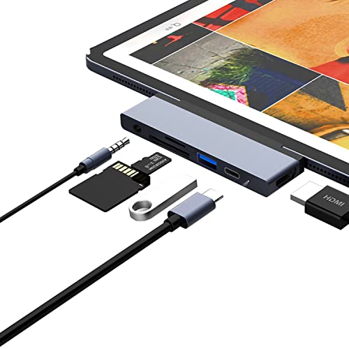 6 in 1 Dongle USB C Hub Adapter with 4K HDMI, USB 3.0 Ports, SD Card Readers, 3.5mm Audio Port for Laptops (Gray)