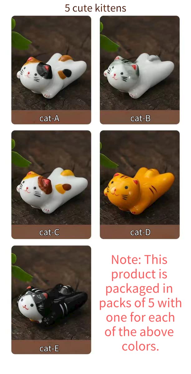 APULM Flying superman kitten tableware accessories Cute decoration Cat chopstick holder Miscellaneous goods Ceramic chopstick holder 5 pack Suitable for family, study, dining table, tavern.
