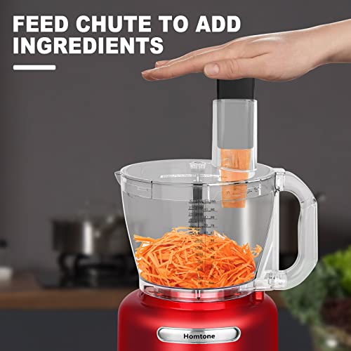 Homtone Professional Food Processors Food Chopper, 600W with 16 Cup Processor Bowl, 4 Blades, Food Chute and Pusher for Shredding, Pureeing Vegetables, Meat, Grains, Nuts