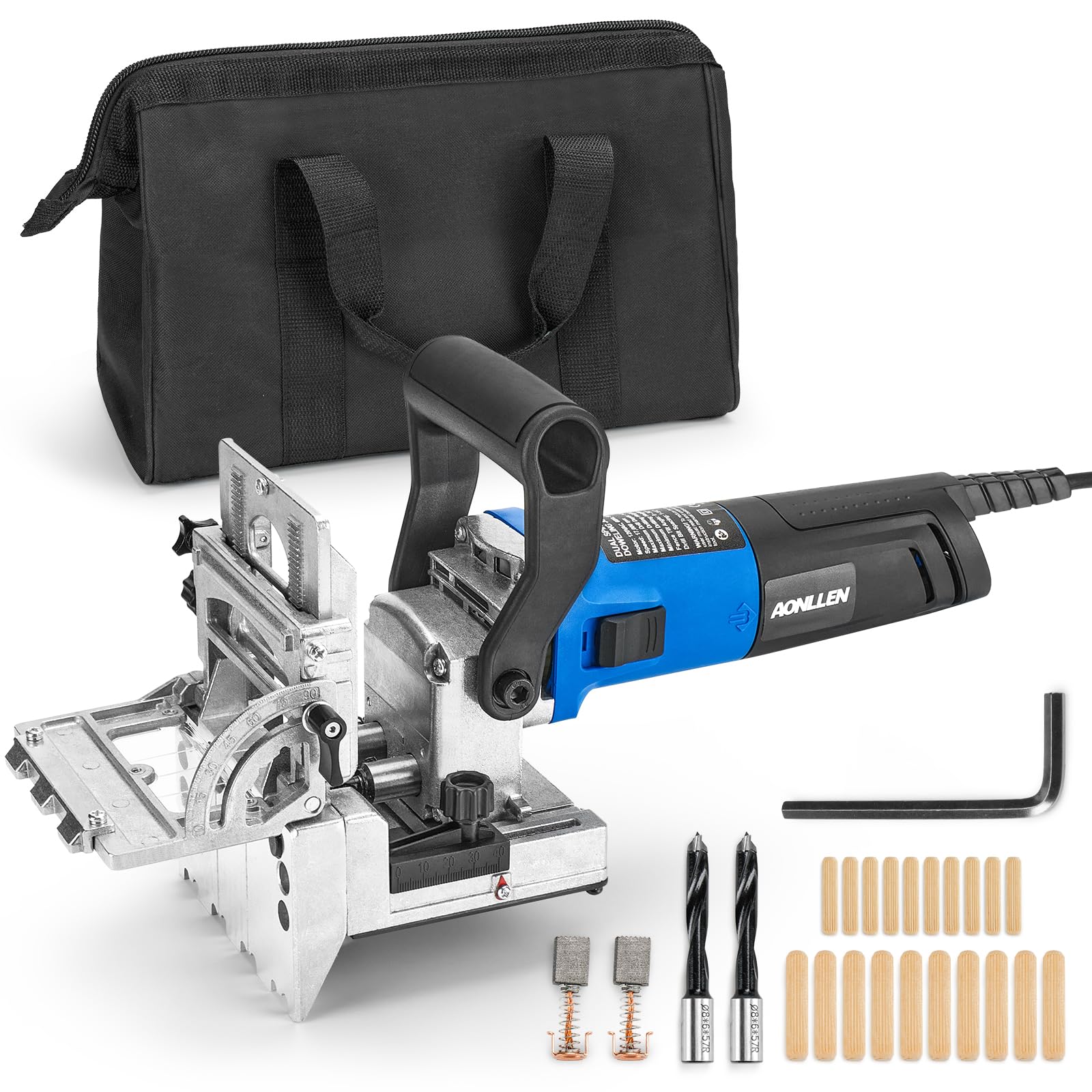 AONLLEN Dual Spindle Dowel Jointer, Power Jointers, Jointers Woodworking Kit, 120V 710W 17,000RPM, 2X8mm and 2X6mm Drilling Bits, 80 Dowels