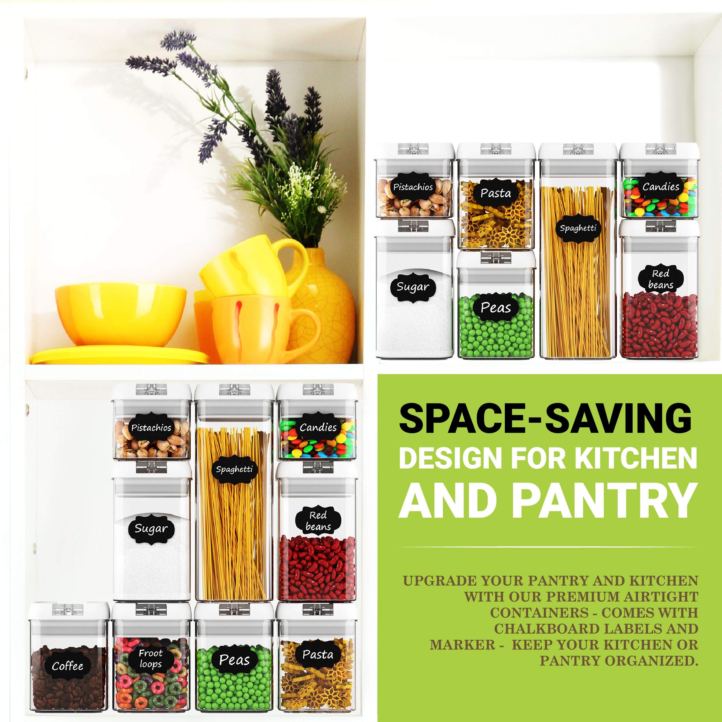 Airtight Food Storage Containers - Airtight Container Set with Lids - Food Storage Container Set - Plastic BPA Free - 7 Piece Set - BONUS 24 Labels with Marker - Heavy Duty Dry Food Storage Container