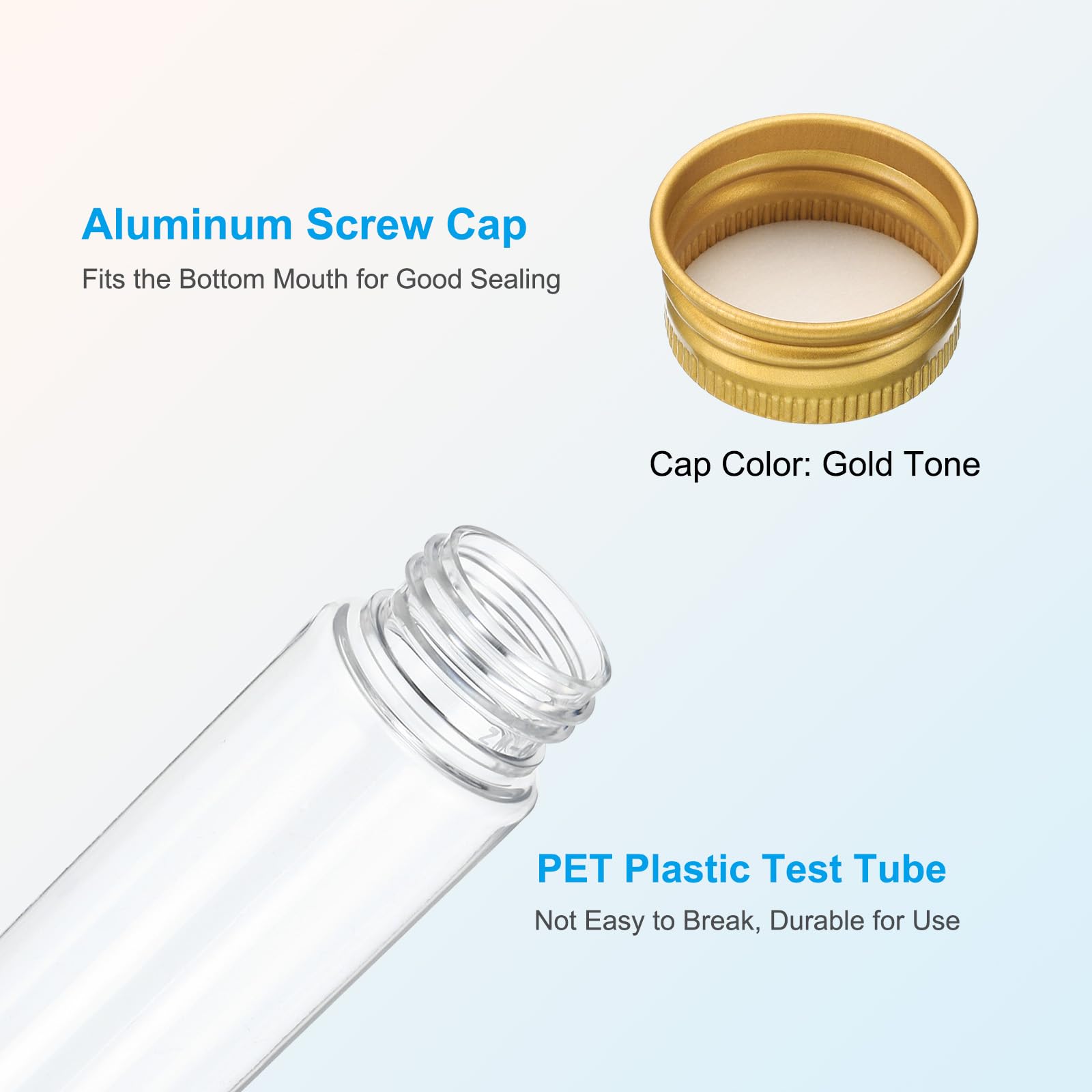PATIKIL 110ml Test Tubes, 40pcs 5.91x1.34" Plastic Clear Flat Bottom Test Tube Containers with Caps for Bead Party Candy Bath Salt Storage Scientific Experiment Plant Propagation, Gold