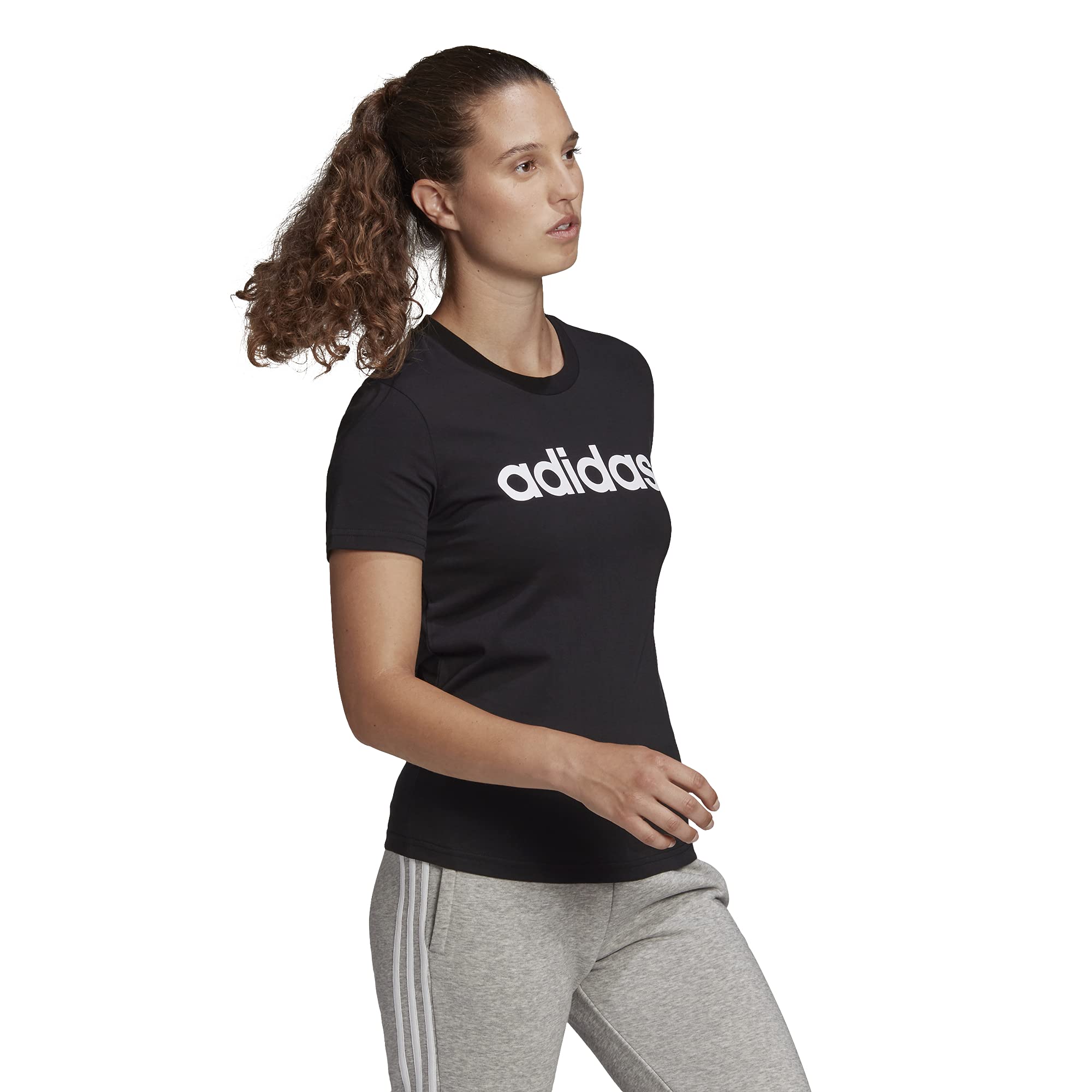 adidas womens Linear T-Shirt Black/White Small