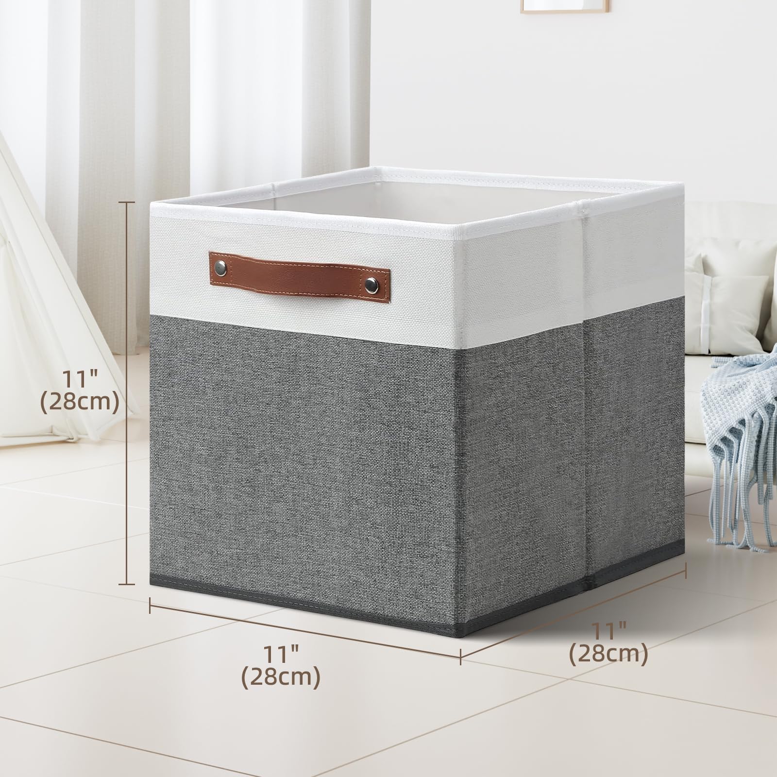 ArcaGuru 13x13x13 Storage Cube Bins, Foldable Fabric Organizer Bins Storage Cubes Baskets Box Drawers for Shelves, Closet, Wardrobe, Bookshelf, 4 Pack, White/Gray