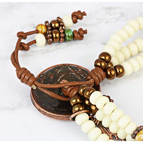 Buffalo Nickel Multi Strand Bracelet | Leather and Czech Glass Beads | Genuine Coin | One Size Adjustable |Women’s Fashion Jewelry