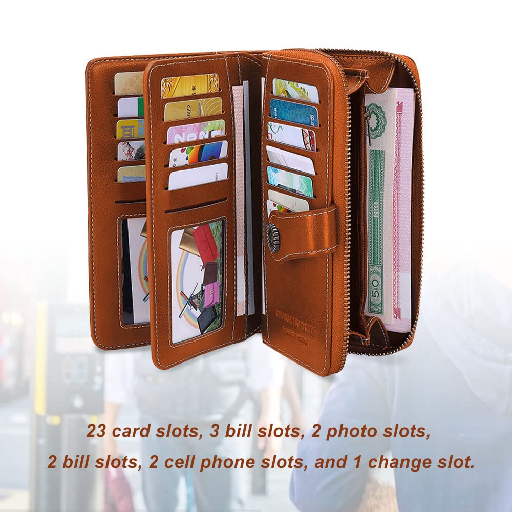 Chihutown Large Capacity RFID Blocking Leather Wallets, Women's Luxury Clutch, Credit Card Organizer with Wristlet