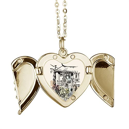 A Cute Alley in Dali of China Folded Wings Peach Heart Pendant Necklace