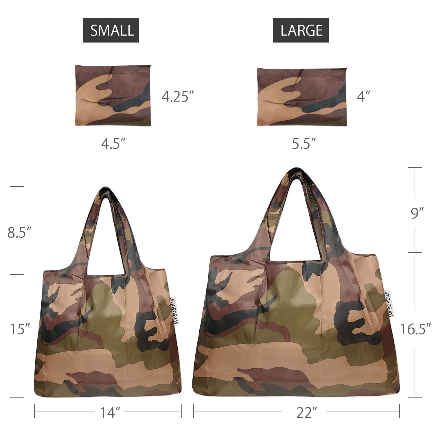 allydrew Large & Small Foldable Tote Nylon Reusable Grocery Bags, Set of 2, Camo
