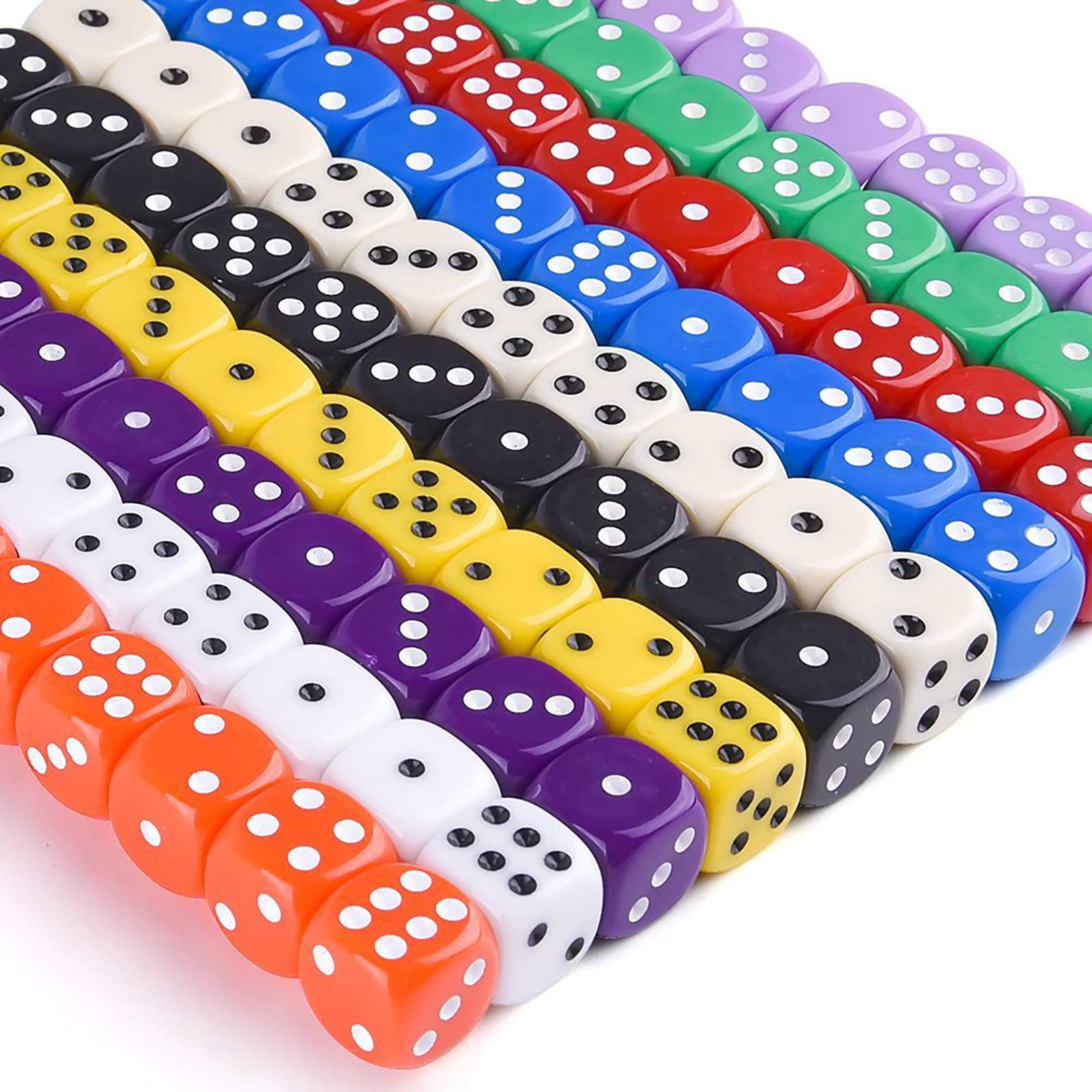 AUSTOR 100 Pieces Dice 6 Sided Game Dice Set, 10 x 10 16mm Acrylic Dice with Velvet Pouch for Tenzi, Farkle, Yahtzee, Bunco or Teaching Math