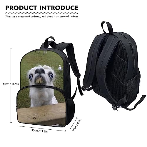 AmzPrint 17 Inch Funny Llama Backpack For Elementary Middle School Alpaca Backpack For Kids Child Back To School As Gift