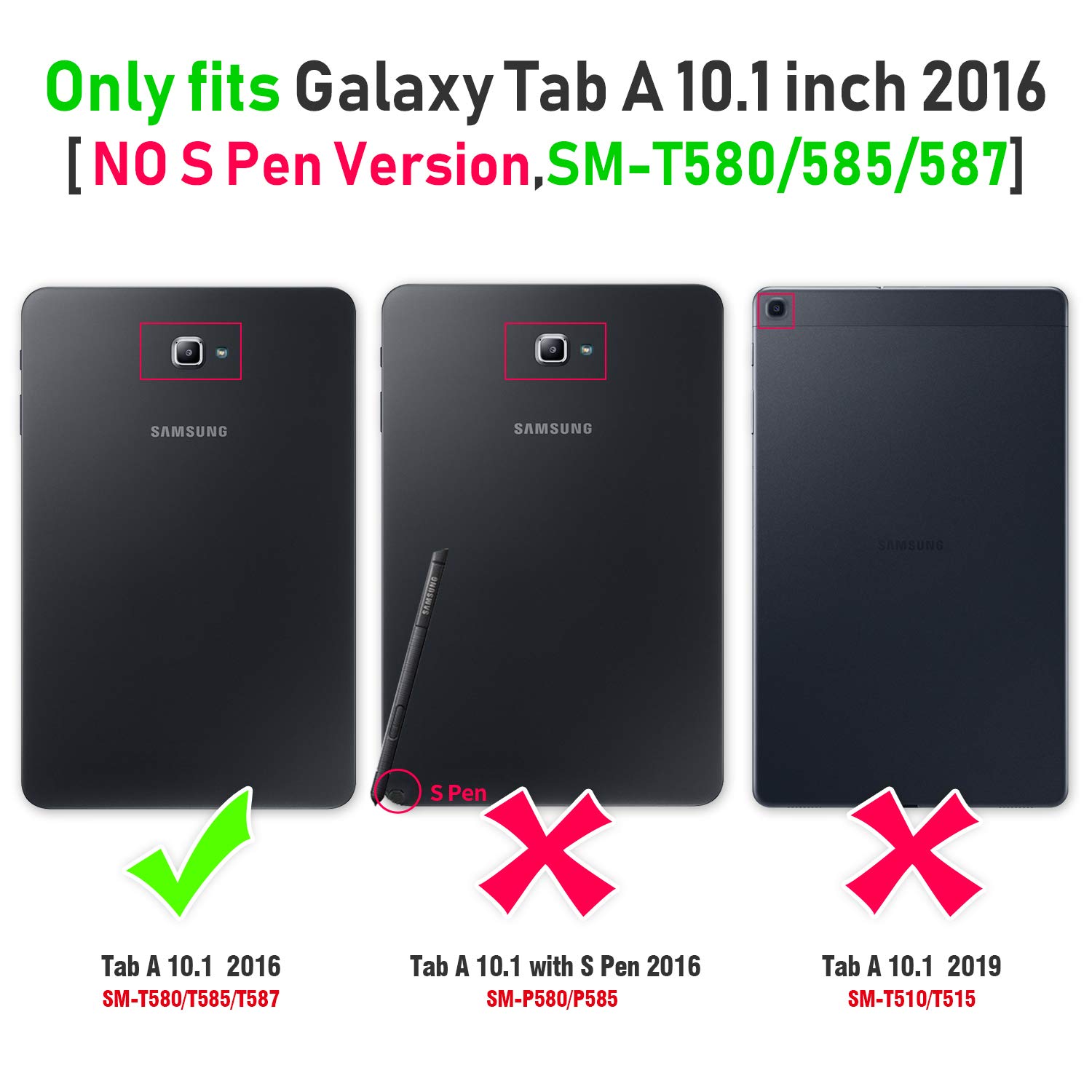 Timecity Case for Samsung Galaxy Tab A 10.1 inch 2016 Release, SM-T580 T585 T587 Case, Heavy Duty Protection Case with Screen Protector, Stand, Hand Strap and Shoulder Strap Stylus Holder - Black