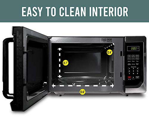 Farberware Countertop Microwave 900 Watts, 0.9 cu ft - Microwave Oven With LED Lighting and Child Lock - Perfect for Apartments and Dorms - Easy Clean Brushed Stainless Steel