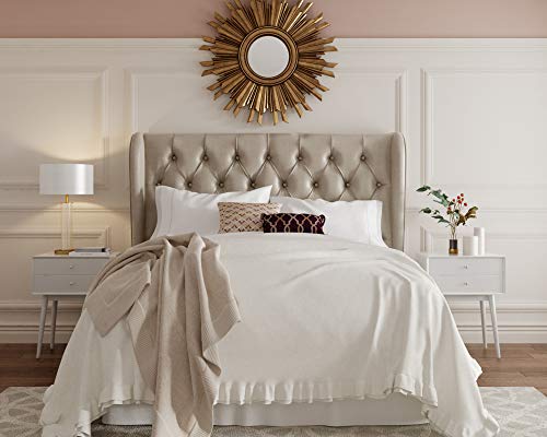 Lillian August Modern Wingback Upholstered Headboard with Diamond-Tufting, Soft Fabric Bedroom Accent Furniture, Eastern King, Beige