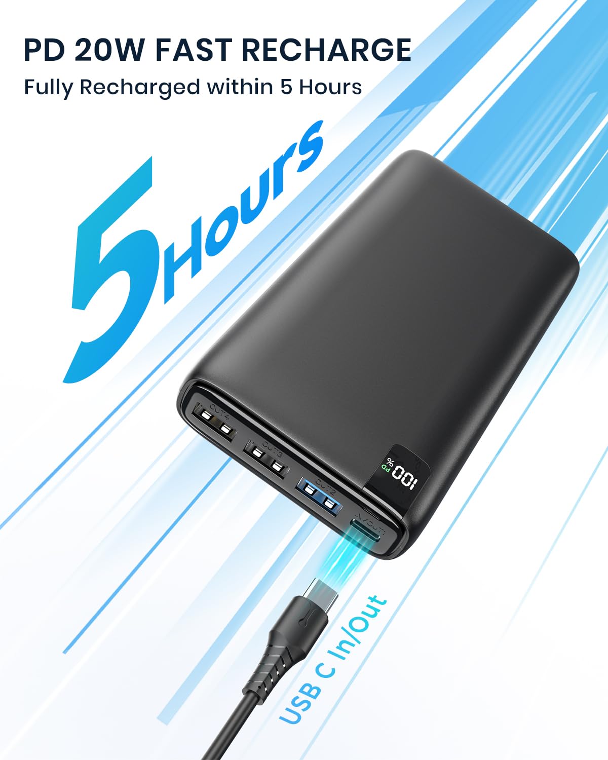A ADDTOP Portable Charger Power Bank 26800mAh - Phone Charger 22.5W Fast Charging, 4 USB Outputs PD 3.0 USB C External Charger Battery Pack for Cell Phone Compatible with iPhone iPad Galaxy Android