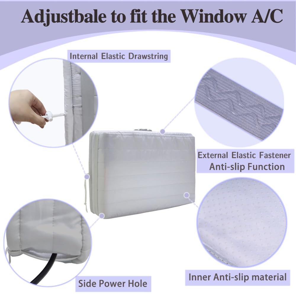 Indoor Air Conditioner Cover for Window Units, Inside Window AC Cover for Winter, fits up to 25"x 18" x 3.5"(Light Gray)
