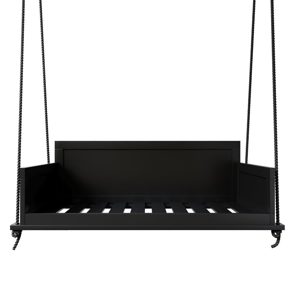 Amish Casual The Philly Amish Crafted Porch Swing Bed with Modern Backrest, Made in The USA from Kiln Dried Pine (Black Paint, Twin)