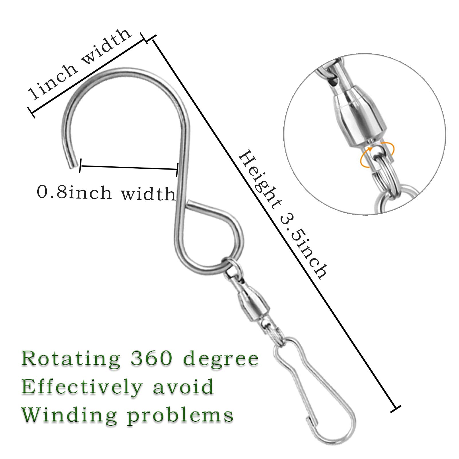 AMZSEVEN 8 Pack Swivel Hooks Clips for Hanging Wind Spinners, Wind Chimes, Bird Feeder, Crystal Twisters Party Supplies (Silver)