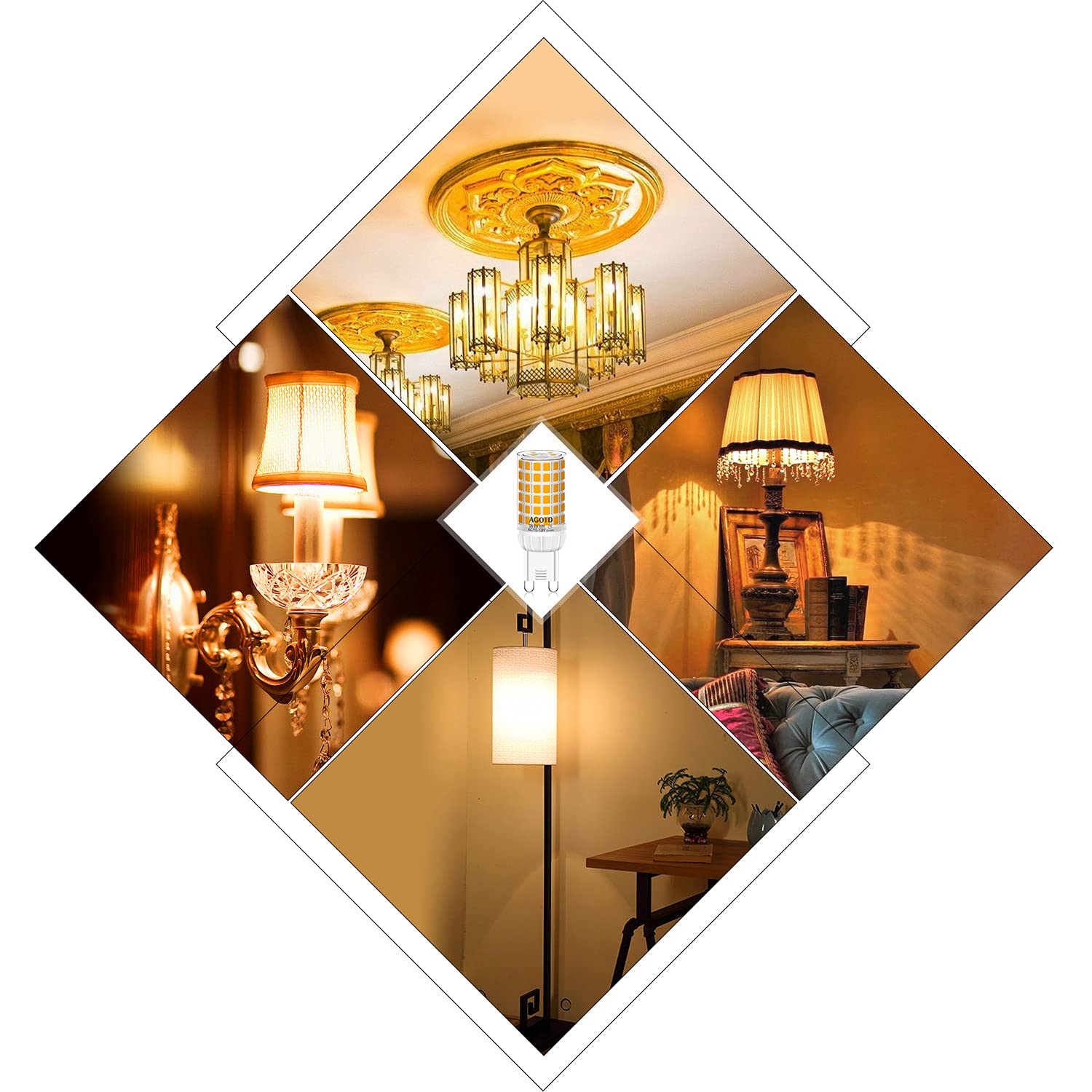 AGOTD G9 LED Bulb 6W, Dimmable Soft Warm White 2700K, 658LM LED Light Bulb, T4 40W 50W 60W Halogen Replacement G9 Bi Pin Base, No-Flicker, Chandelier Lighting, 5 Pack