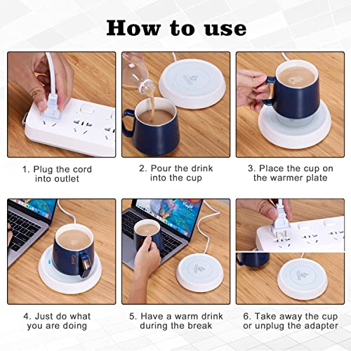 Hot Coffee Warmer Mug Heater: Electric Smart Beverage Cup Warmer Plate with Automatic Switch Gravity Sensor for Desk (Bright White)