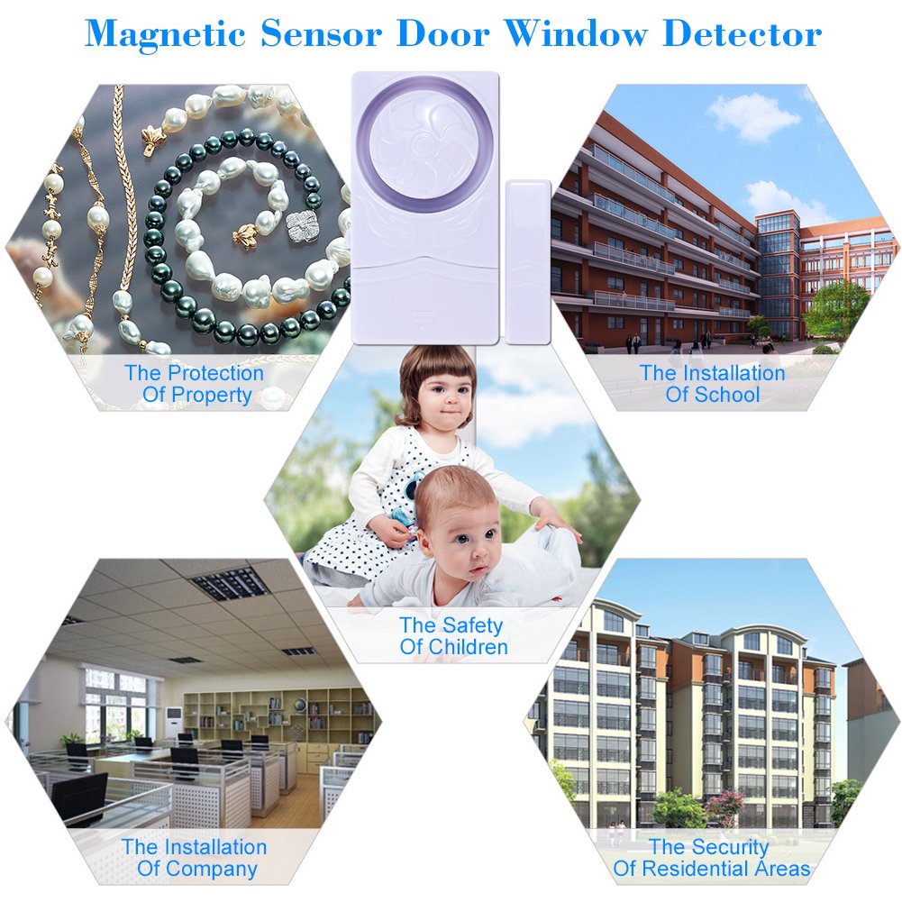 Wireless Home Security burglar alarm, Magnetic Sensor Door Window Alarm, Super Loud 110dB, Pool Door Alarm for Kids Pack of 4