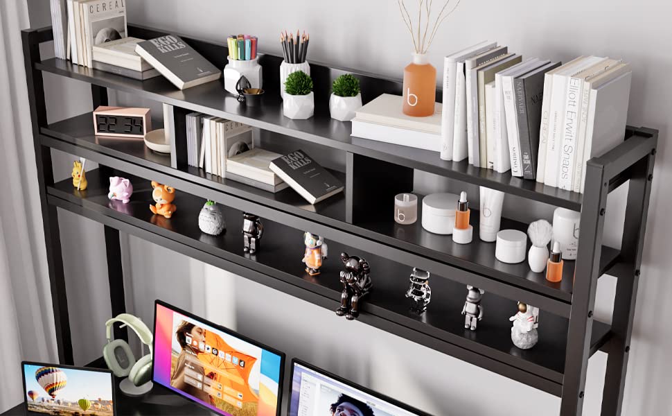 Computer Desk with Hutch Bookshelves, Storage Shelves, Keyboard Tray, Home Office Study Work Desk 53 inch Width, 70 inch High