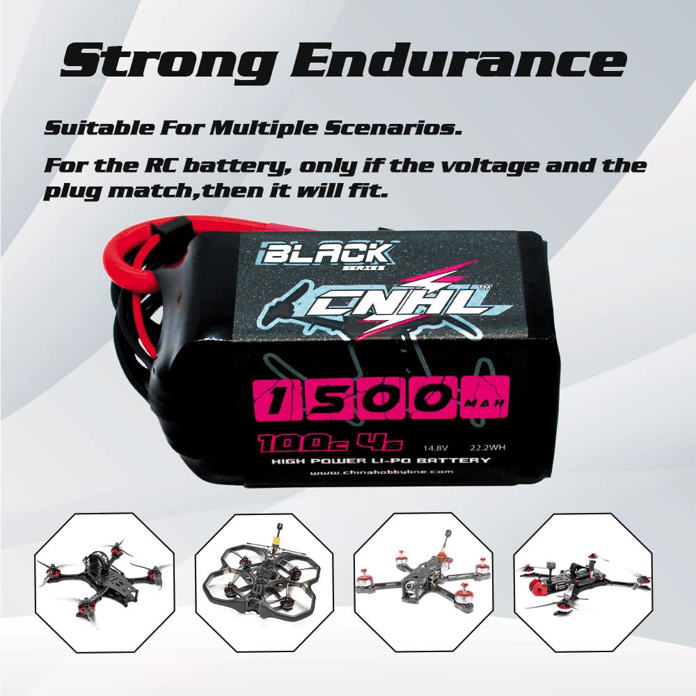 CNHL 1500mAh 4S Lipo Battery 14.8V 100C with XT60 Plug for FPV Drone Racing RC Quadcopter Helicopter Airplane Boat Car(2 Packs)