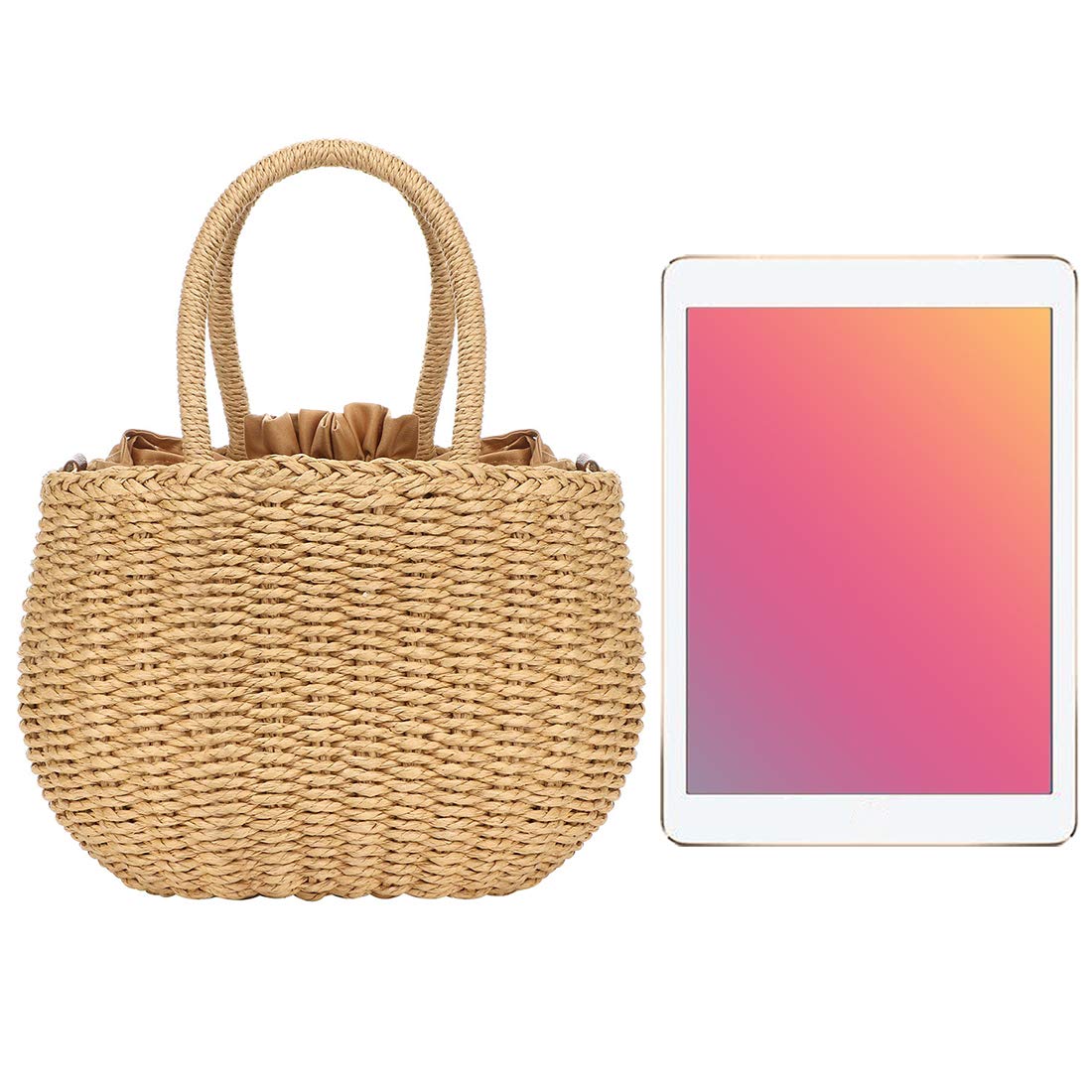 Foride Summer Evening Handbag, Straw Handmade Weave Handbag (Camel)