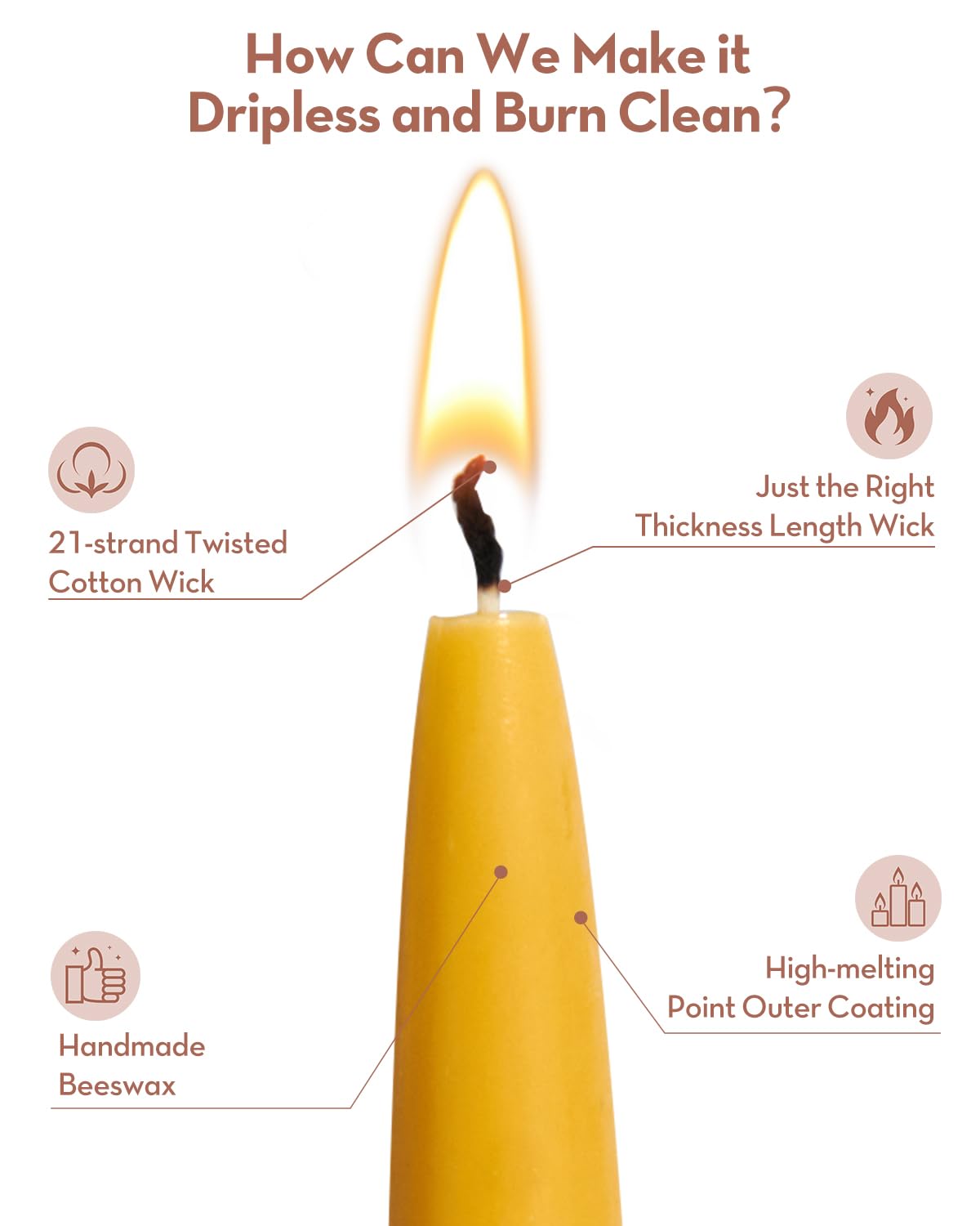 6 Pack Beeswax Taper Candles 8-9 Hours Long Burn Natural Pure Beeswax Candles Beeswax Candlesticks Dripless Tall Tapered Candles Stick Beeswax Candle Long Candles Bulk