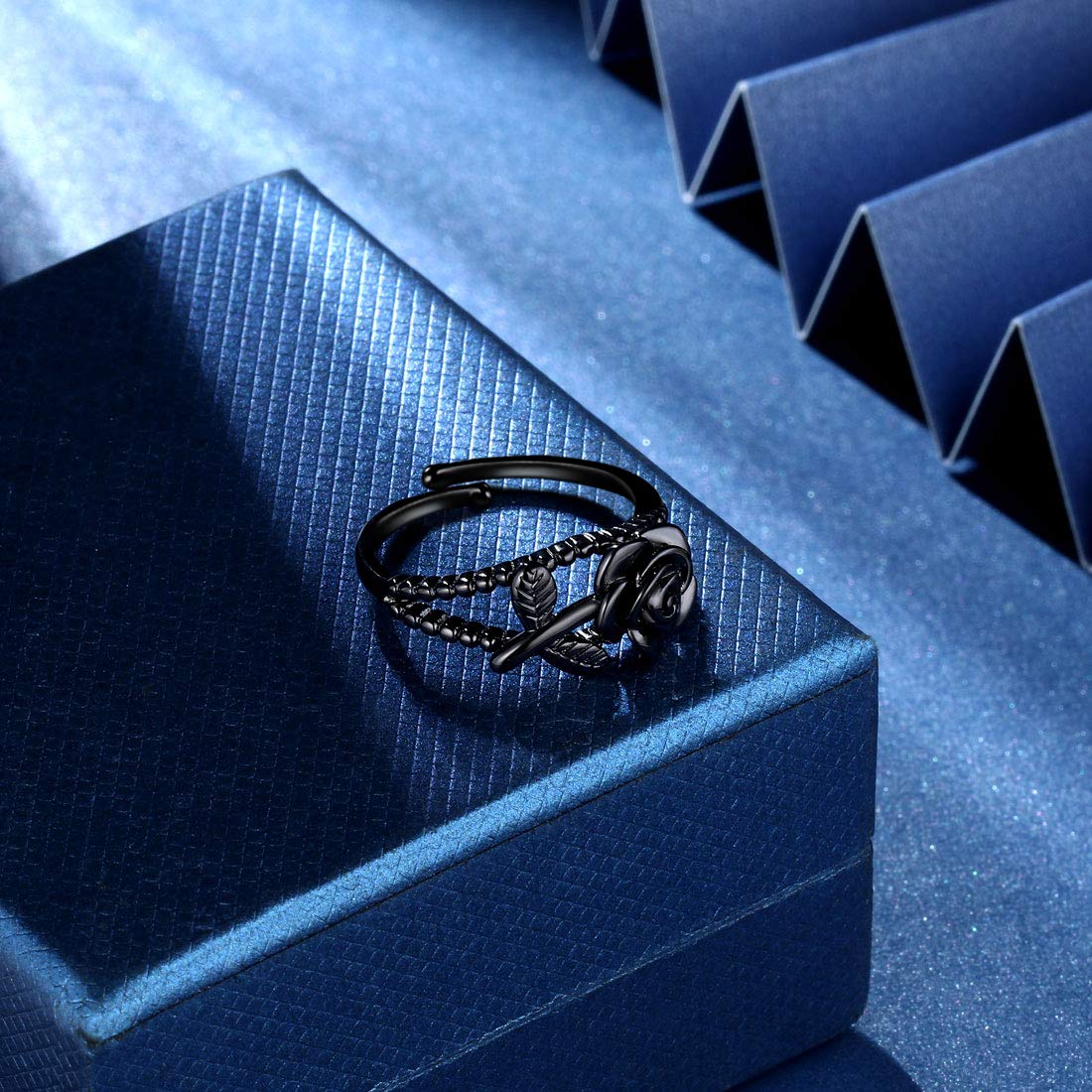beautlace Rose Adjustable Rings Black Gun Plated Flower Open Ring Elegant Jewelry Gifts for Women KR0013K