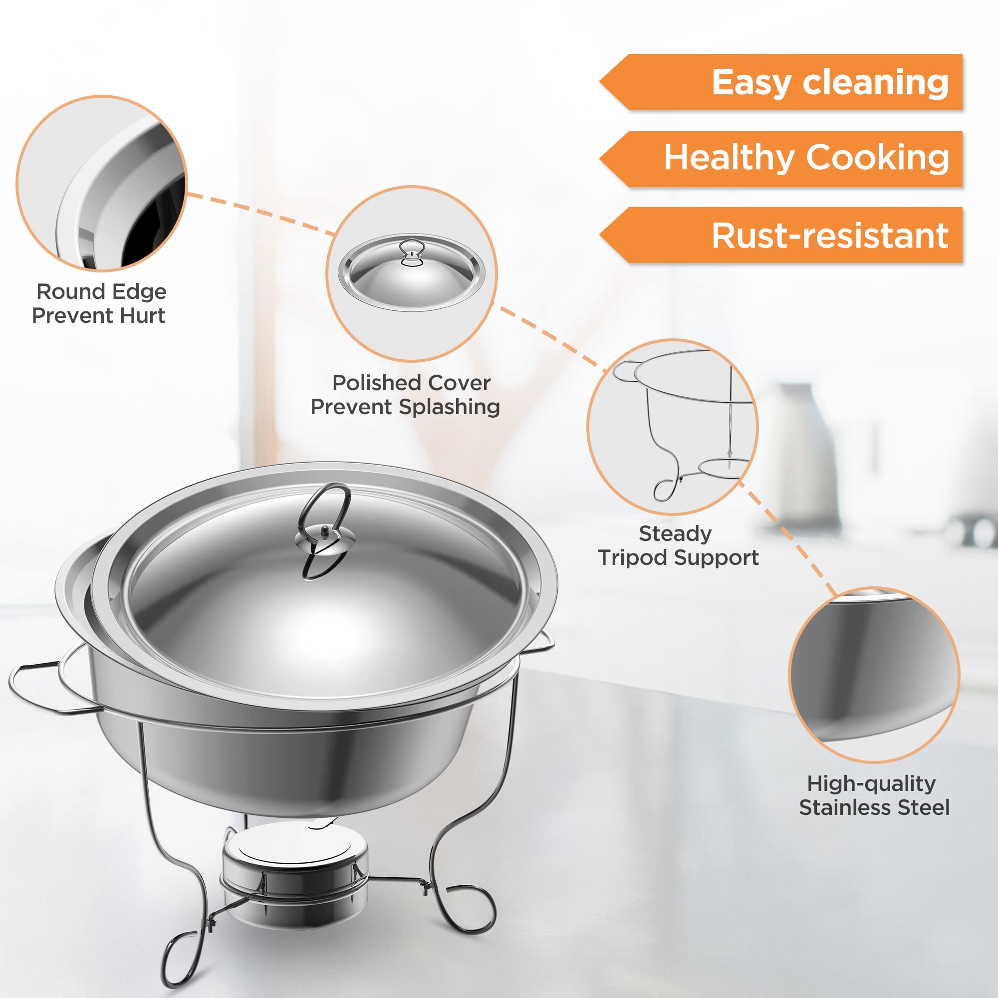 6 Pack Buffet Warmer, Chafing Dish Buffet Server & Food Warmer Set, Stainless Steel Rectangular Round Catering Supplies for for Parties Events Wedding
