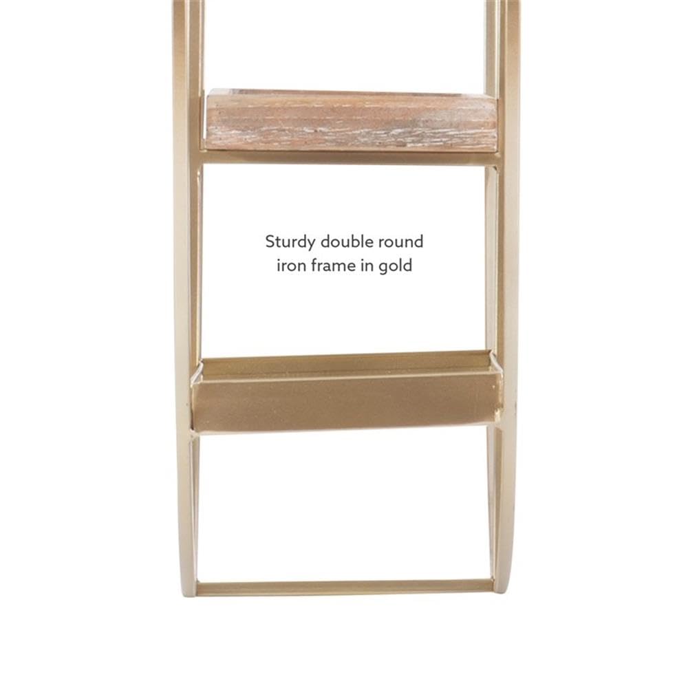 Linon Kenson Round Metal and Greywashed Wood Four Shelf Wall Storage in Gold
