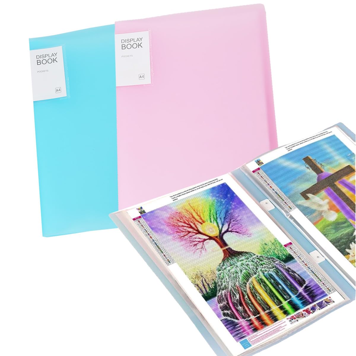 Mayibuluo 2PCS A4 Diamond Painting Storage Book, Diamond Painting Folder, 40 Pockets Diamond Painting Storage Book,Hold Up to 80 Diamond Paintings