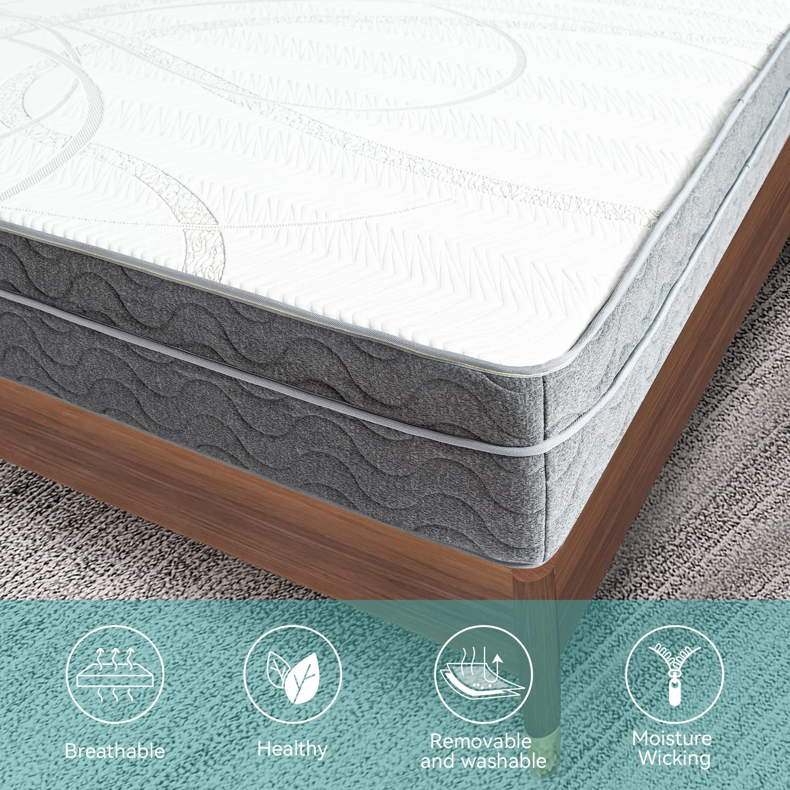 Opoiar 10 Inch Queen Innerspring Hybrid Memory Foam Mattress, Medium Firm Breathable Mattress, Pressure Relieving Mattress, Bed in a Box, Gel AeroFusion Memory Foam, Regulate Temperature, Made in USA