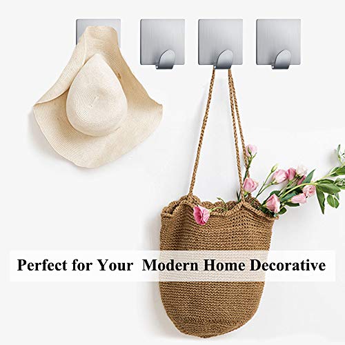 Fotosnow Wall Adhesive Hooks Heavy Duty Waterproof Stainless Steel Hooks for Hanging Coat, Hat Towel Robe-Bathroom and Bedroom-8 Packs