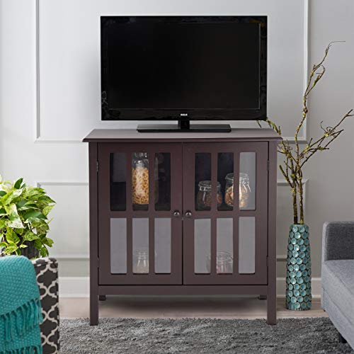 Tangkula Sideboard Buffet Storage Cabinet, Kitchen Storage Cabinet with 2 Glass Doors, Liquor Cabinet for Home Kitchen Dining Room, Cupboard Console Table, Curio Cabinet (Coffee)