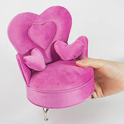 Bbiamsleep 7.5 Inch Openable Rose Pink Sofa Jewelry Box Armchair for Dollhouse Heart Shape Velvet Chair 1/6 Scale Dolls Accessories