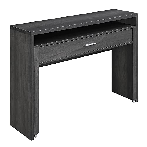 Convenience Concepts Newport JB Console/Sliding Desk with Drawer and Riser, Charcoal Gray
