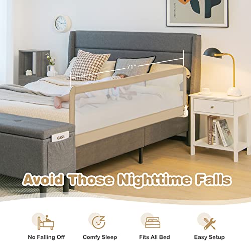 HONEY JOY Bed Rail for Toddlers, 71-in Extra Long, Portable Safety Bed Guardrail w/Double Safety Child Lock, Foldable Baby Bed Rail Guard, Fit King & Queen Full Twin Size Bed Mattress(Beige, Pack 1)