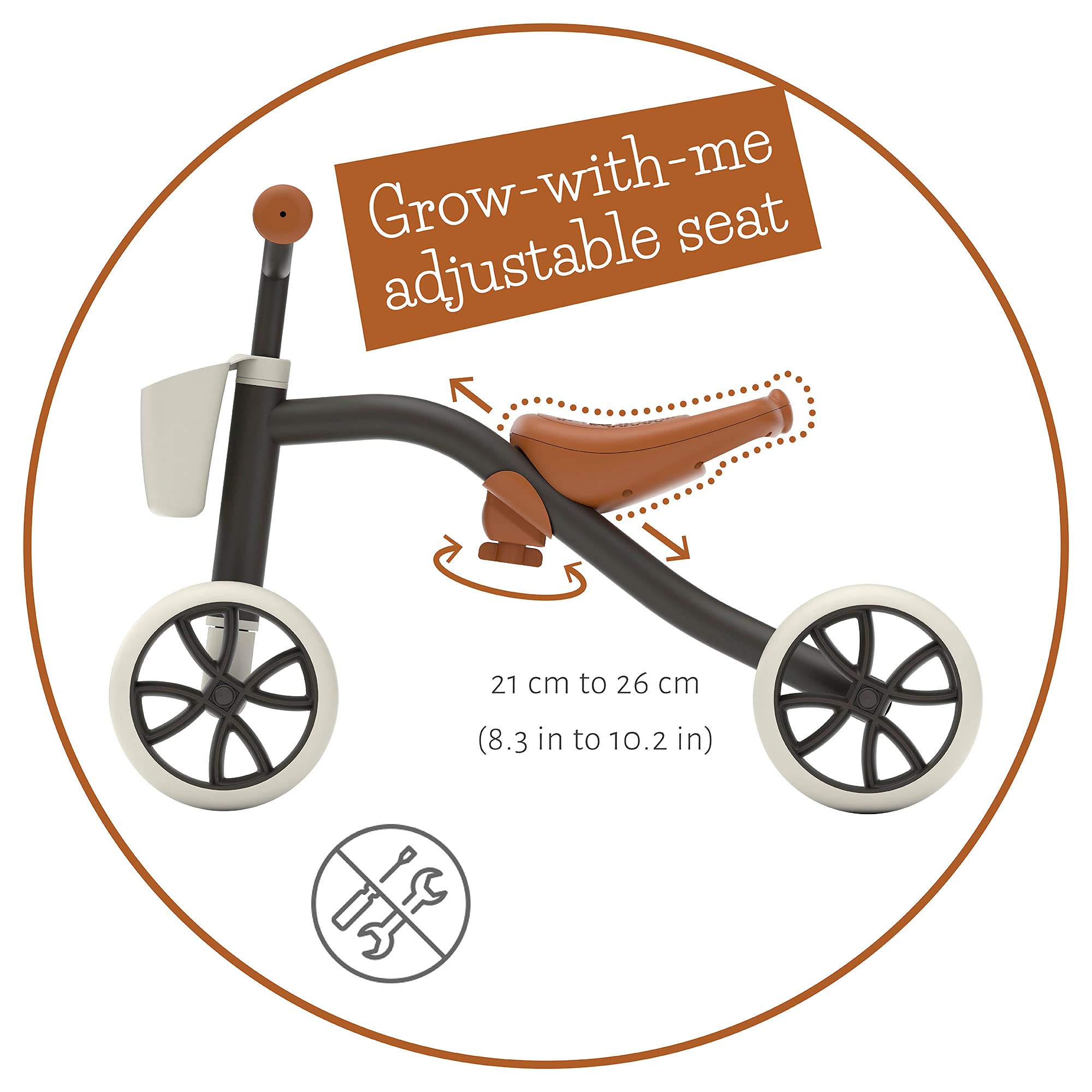 Chillafish Quadie Basket Stable 4-Wheel Grow-with-me Ride-on with Basket in The Front and Adjustable seat Height, for Kids 1-3 Year, Black