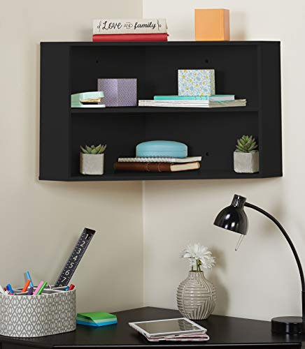 Target Marketing Systems Modern Floating Desk Hutch, Wall Mounted Corner Storage with 3 Shelves, Hanging Shelf for Home, Office, Living Room and Kitchen, 29.25", Black